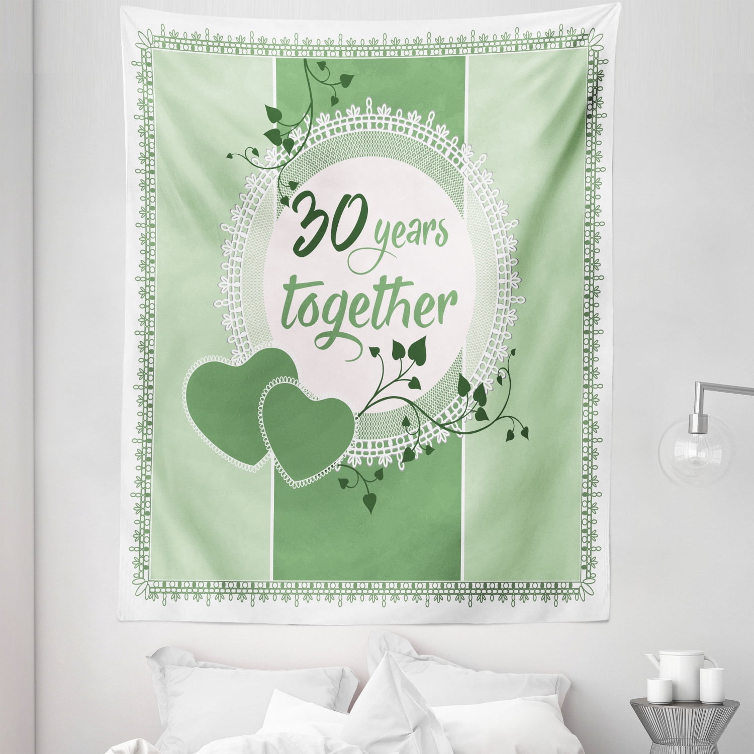 Aniversery Tapestry, 30 Years Together in Green Tone Monochrome Design ...