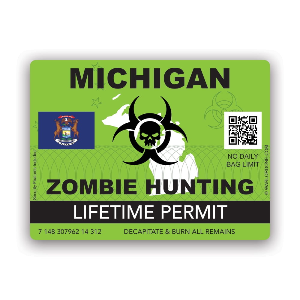 Zombie Michigan State Hunting Permit Sticker Decal - Self Adhesive ...