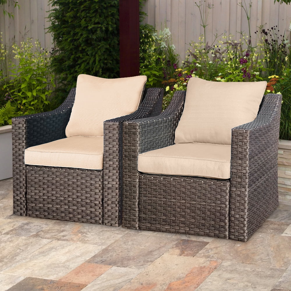 2 Piece Outdoor Patio Single Chairs Sets, All Weather PE Rattan Wicker ...