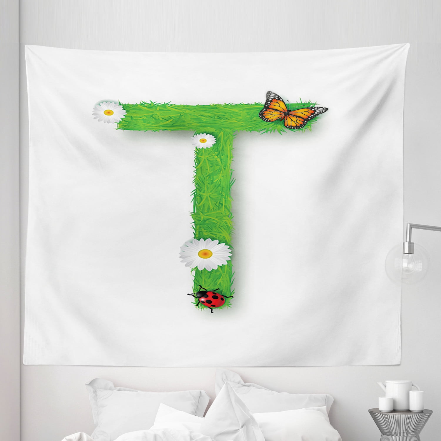 Letter T Tapestry, Caps T with Flourishing Fragrance Botanical Design ...