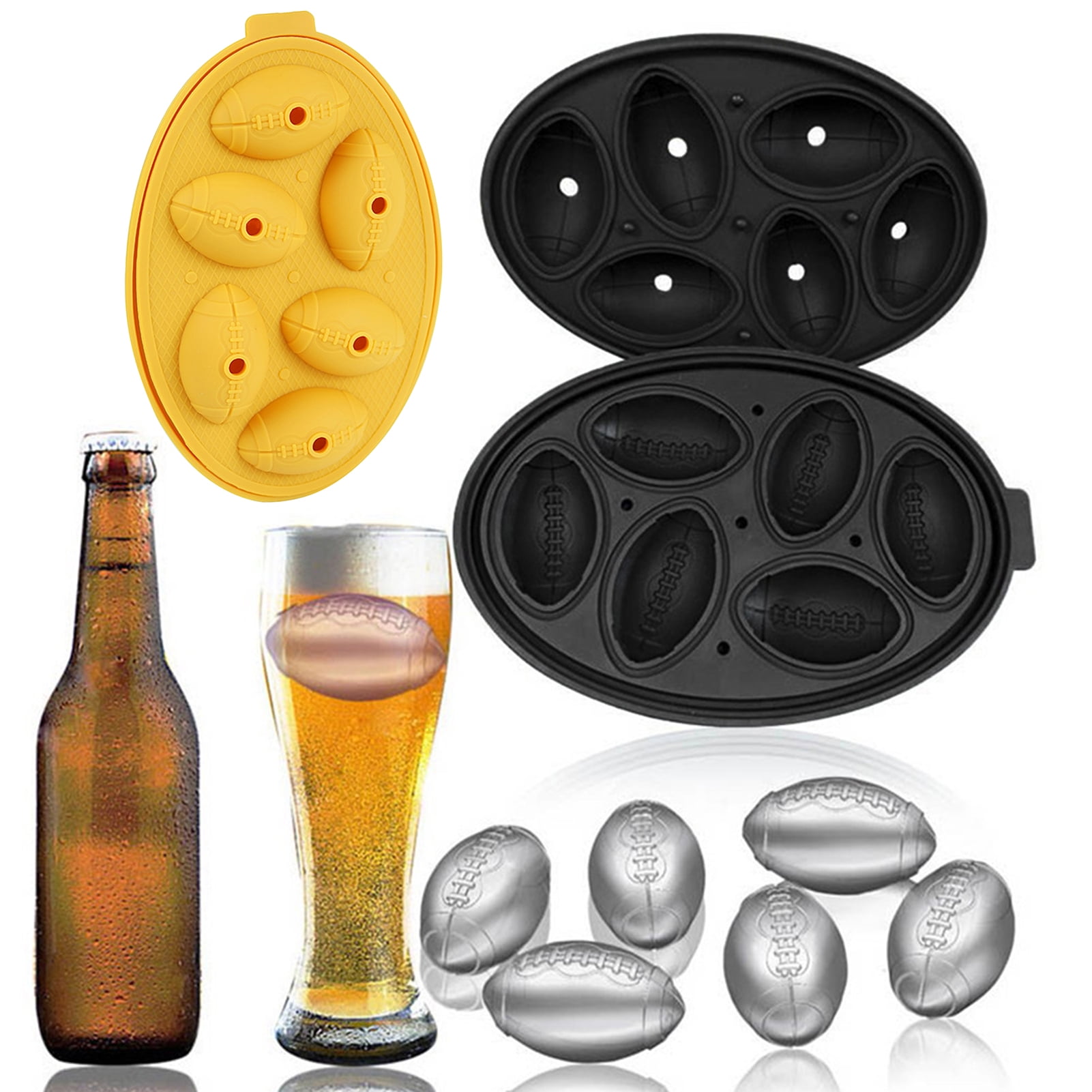 Rugby Ball Ice Cube Tray - 6 Cavities - Food Grade Silicone - Easy ...