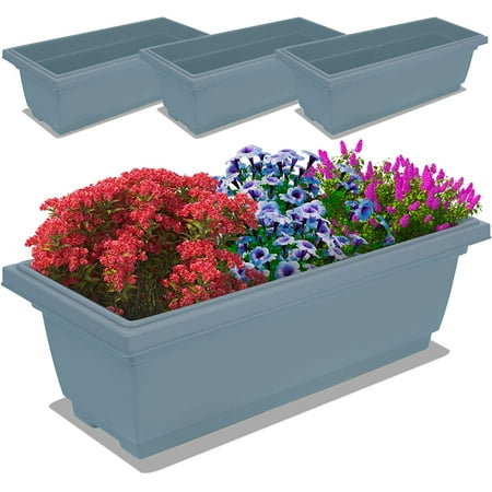 Rectangular Plastic Planters 26.5 Inch 4 Pack Granite Grey - Window ...