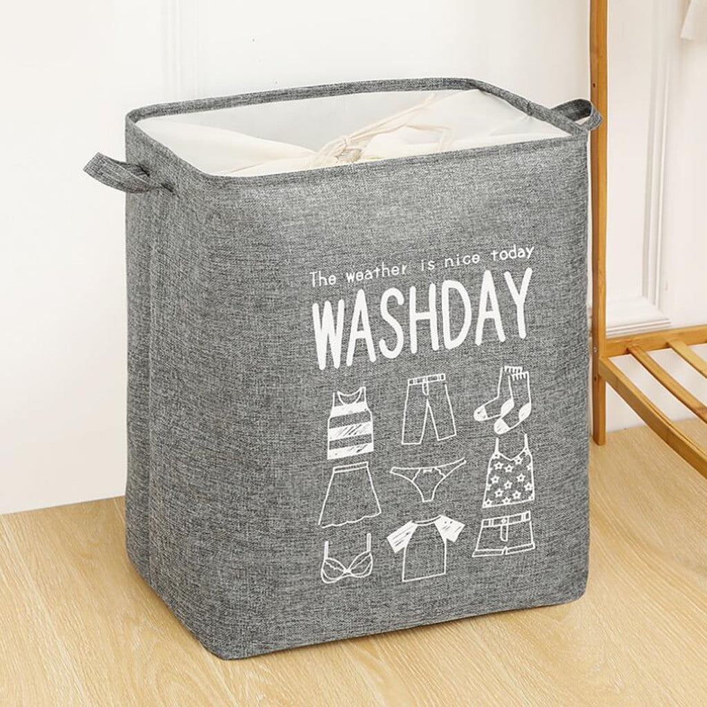 Home Fabric Storage Bin with Drawstring Closure and 2 Bold Handles ...