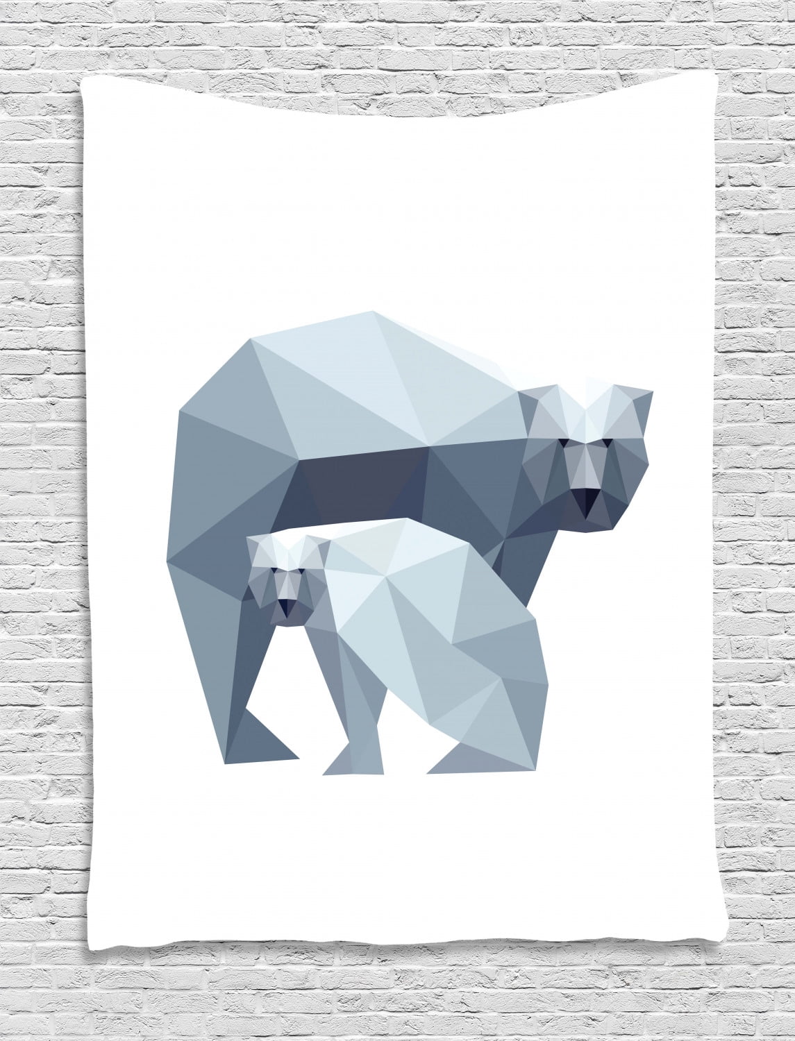 Polar Bear Tapestry, Polygonal Art Baby and Mother Bear Geometric ...