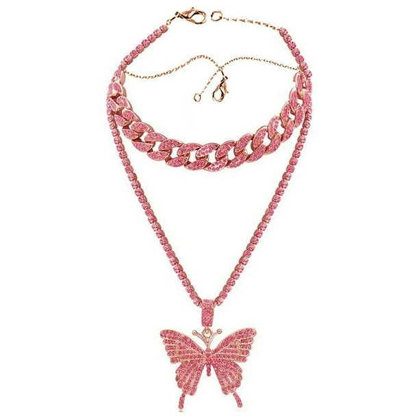 Butterfly Pendant Necklace Cuban Chain Gifts for Women Butterfly Chains ...