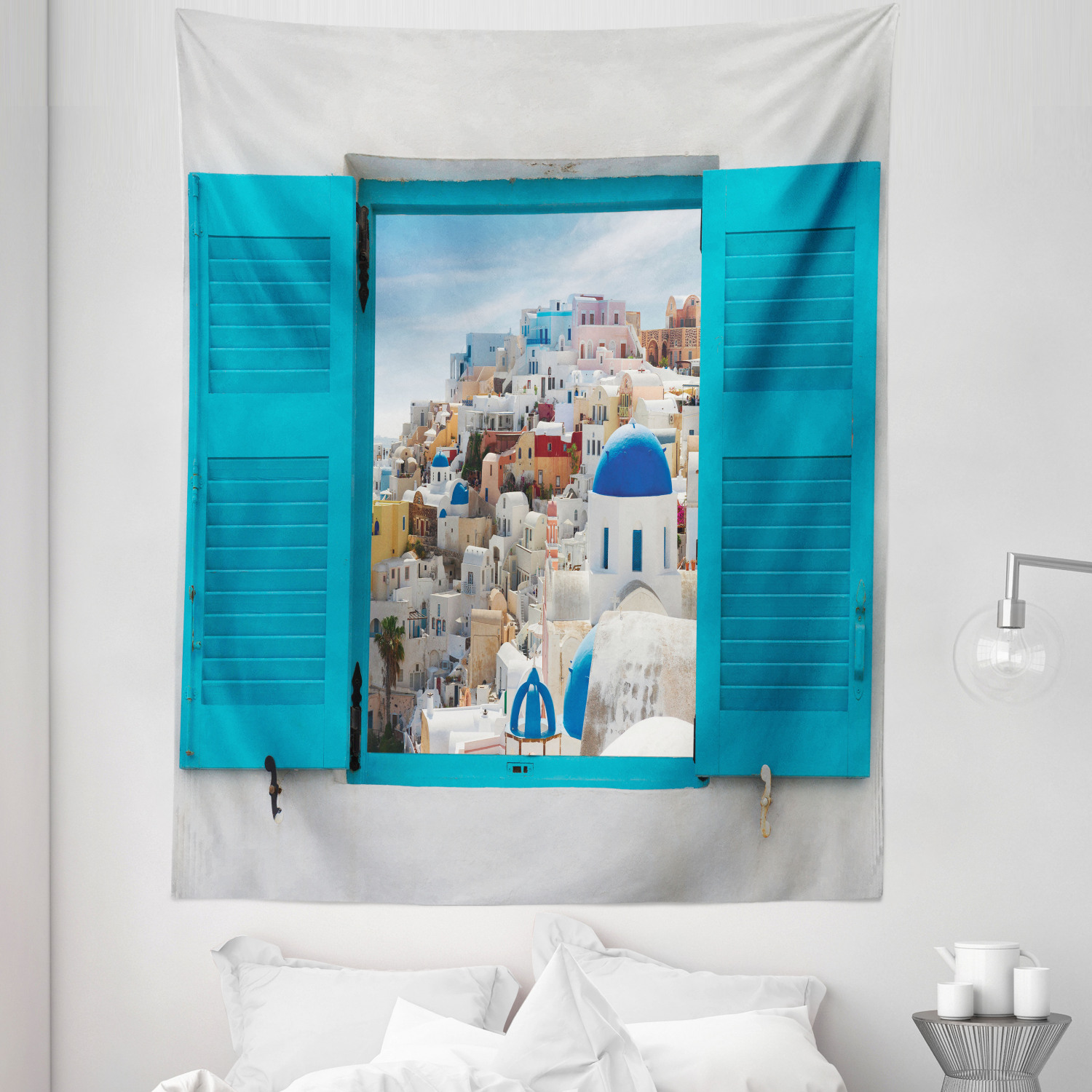 Greece Tapestry, Old Shutters of Window View Traditional Greek Village ...