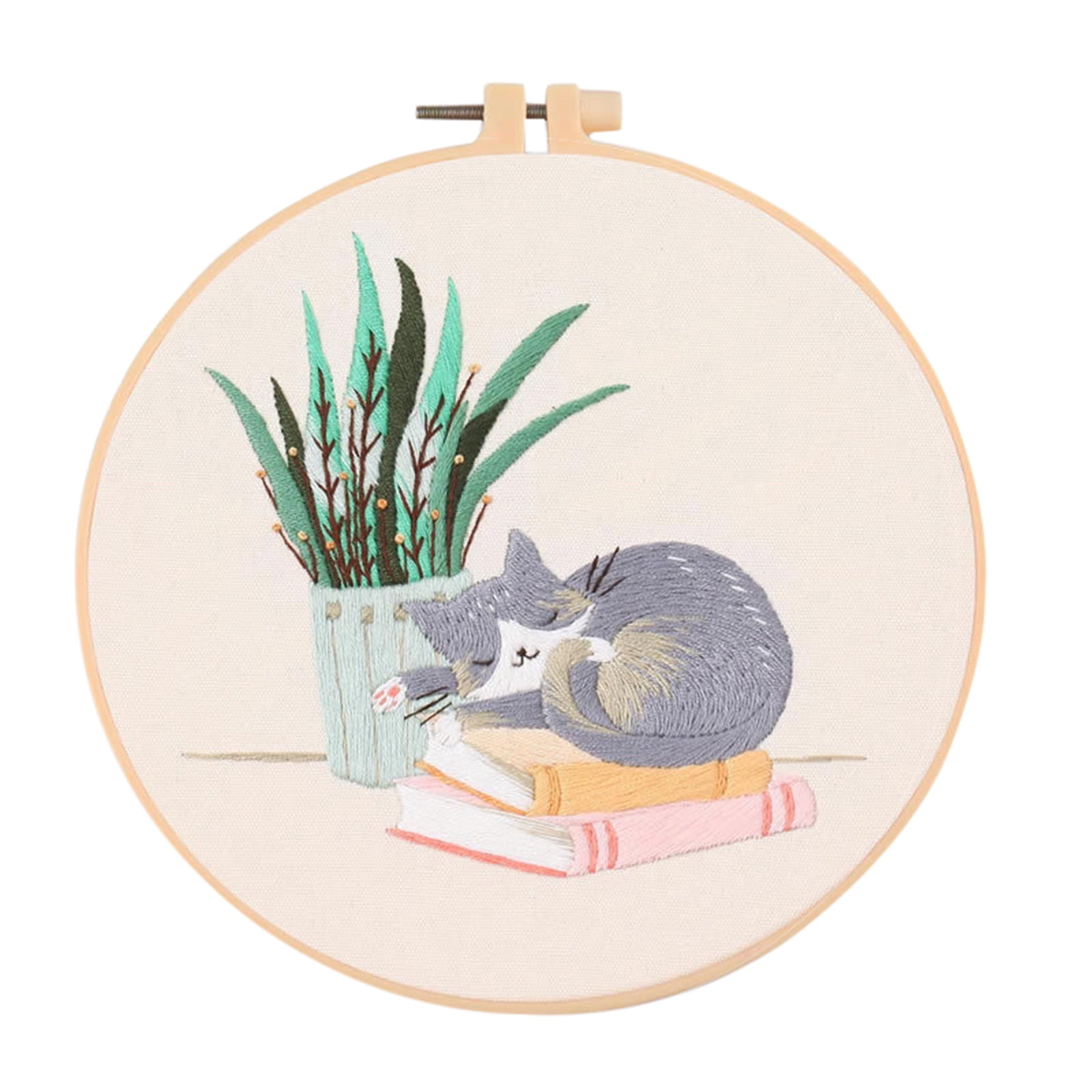 Diy Cat Embroidery Starter Kit with Embroidery Hoops Threads Needles ...