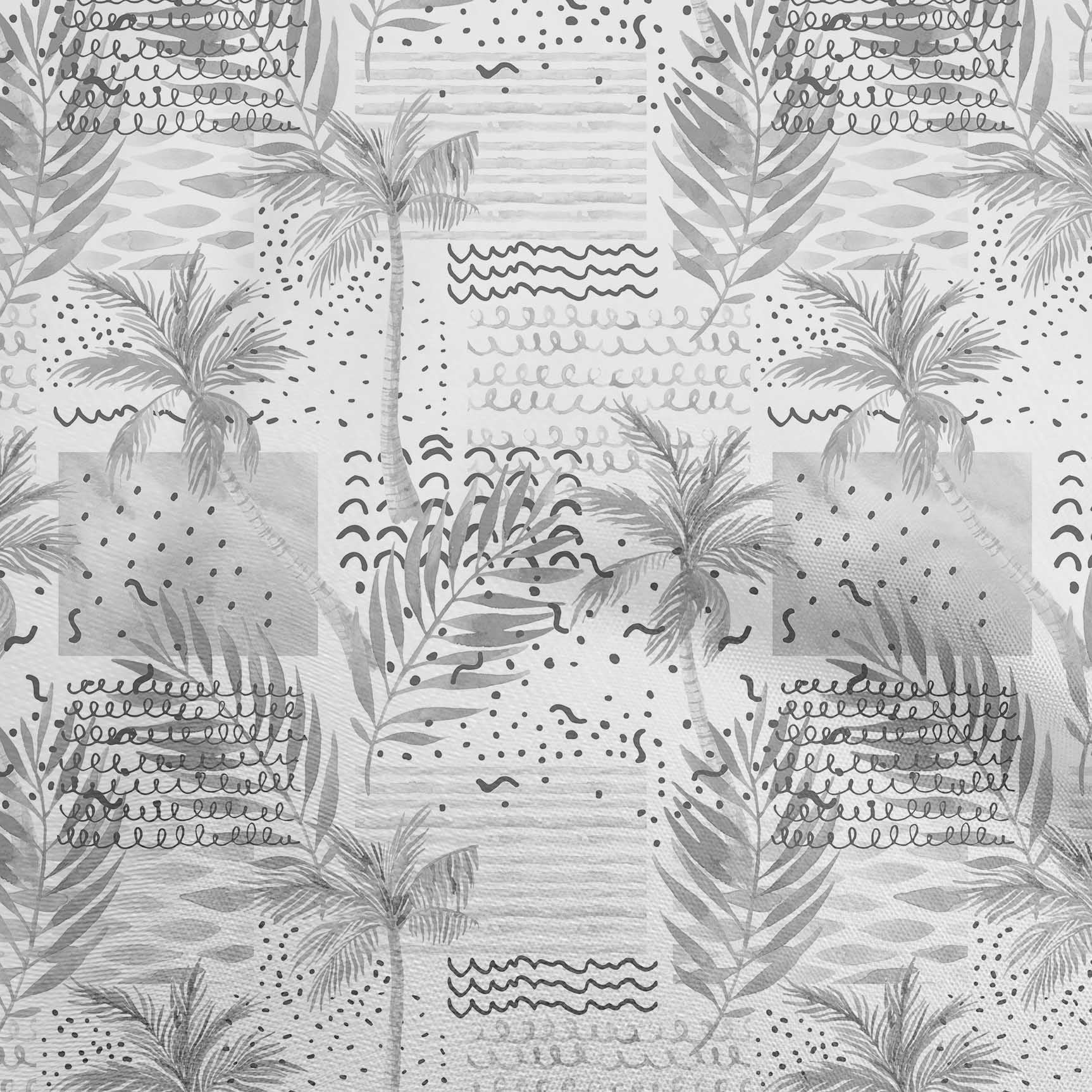 oneOone Cotton Cambric Gray Fabric Tropical Tree With Geometric Texture ...
