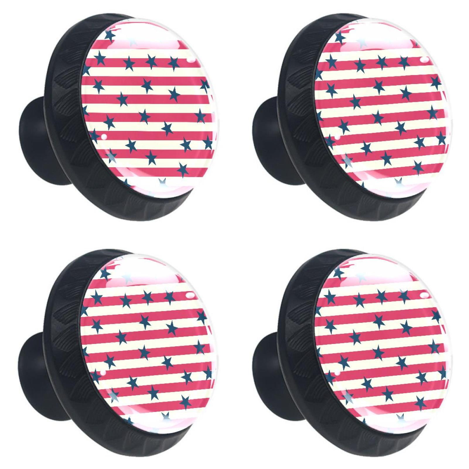 4 Pcs Dark Blue Stars Red Stripe Knobs for Kitchen Cabinet Cupboard Dresser Bookcase Drawer ...
