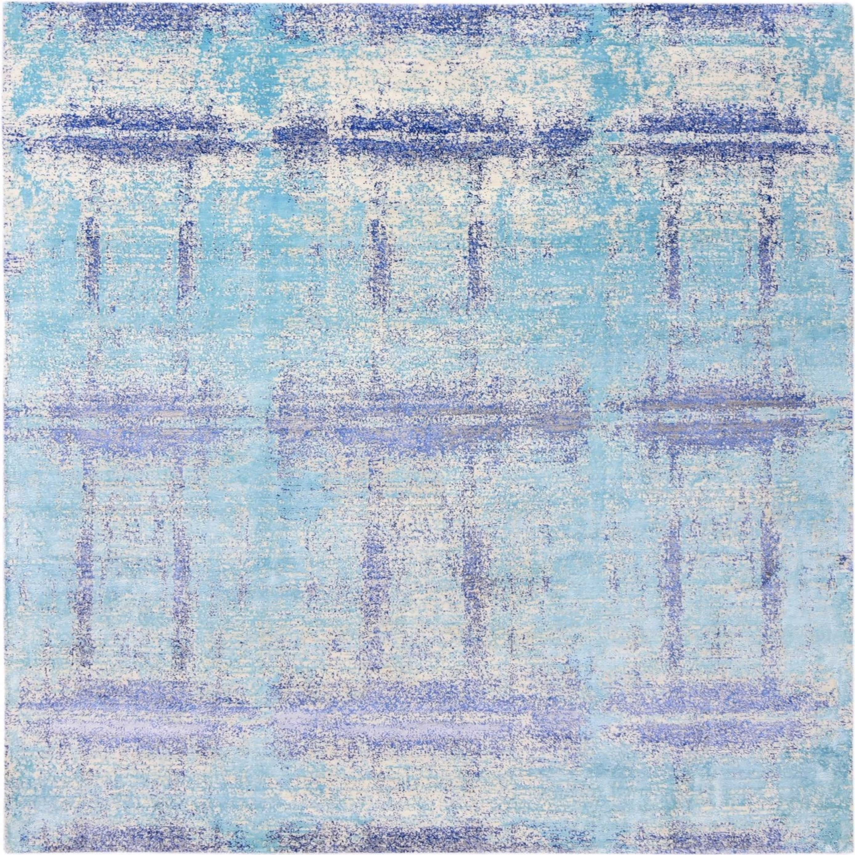 Ahgly Company Indoor Square Mid-Century Modern Coral Blue Oriental Area ...