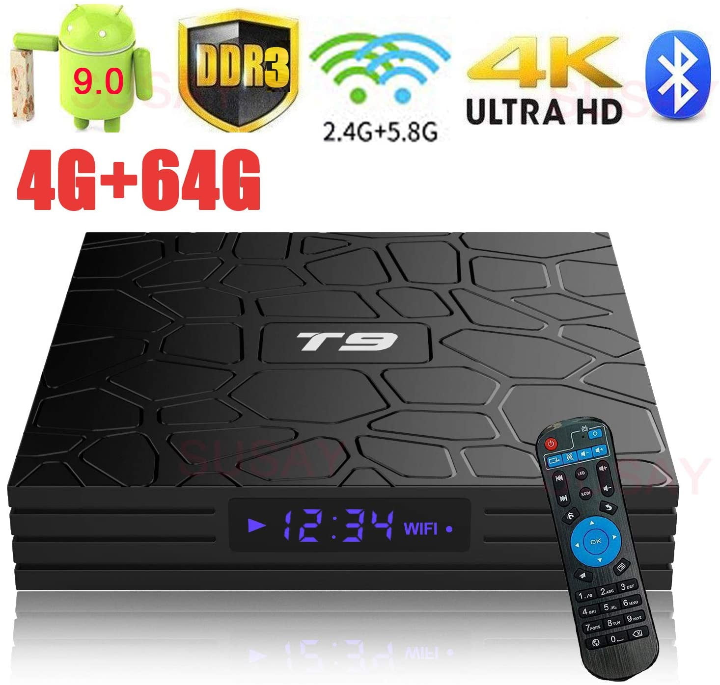 Android 9.0 TV Box 4GB RAM 64GB ROM T9 RK3318 2.4G/5G Dual WiFi BT 4.0 ...
