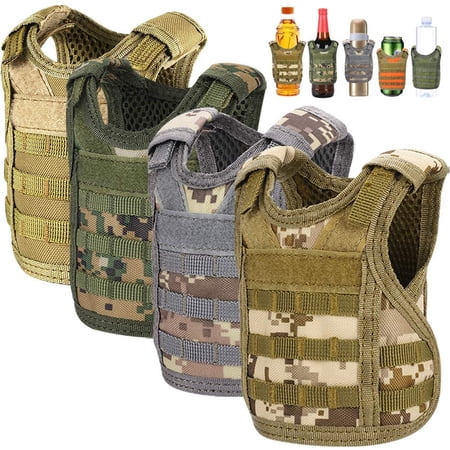 Lonbiaci Tactical Mini Beer Vests, 4 Pack Molle Beer Jacket Camouflage ...