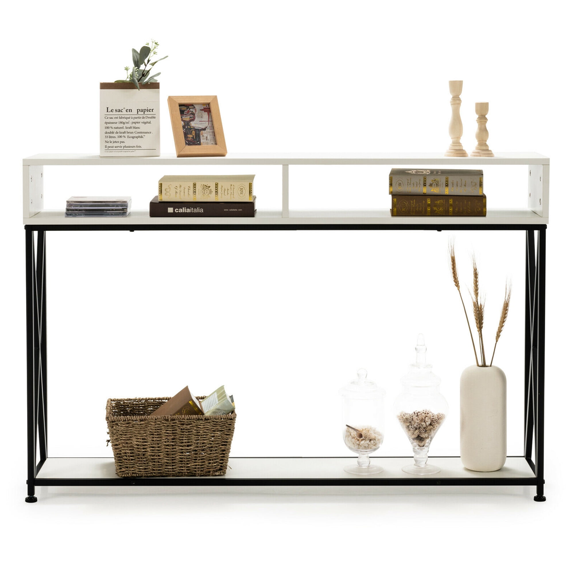 Gymax Steel Frame Console Table, Black/White - Walmart.com