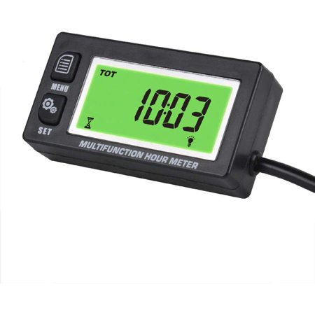 Hour Meter backlight RPM Inductive Tachometer Voltmeter with Clock for ...