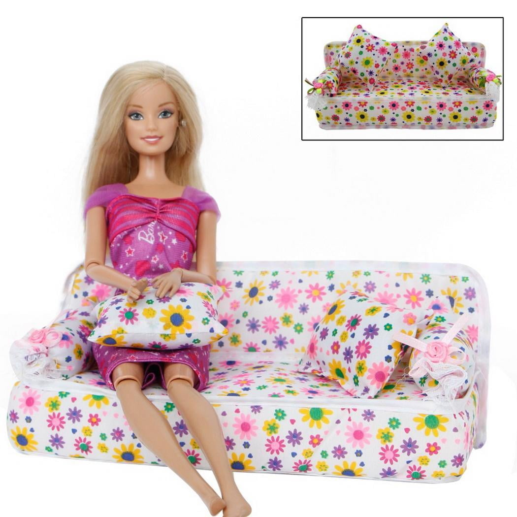 1pc Toy Fabric Sofa Children Toy Floral Mini Sofa Toy with 2 Cushions ...