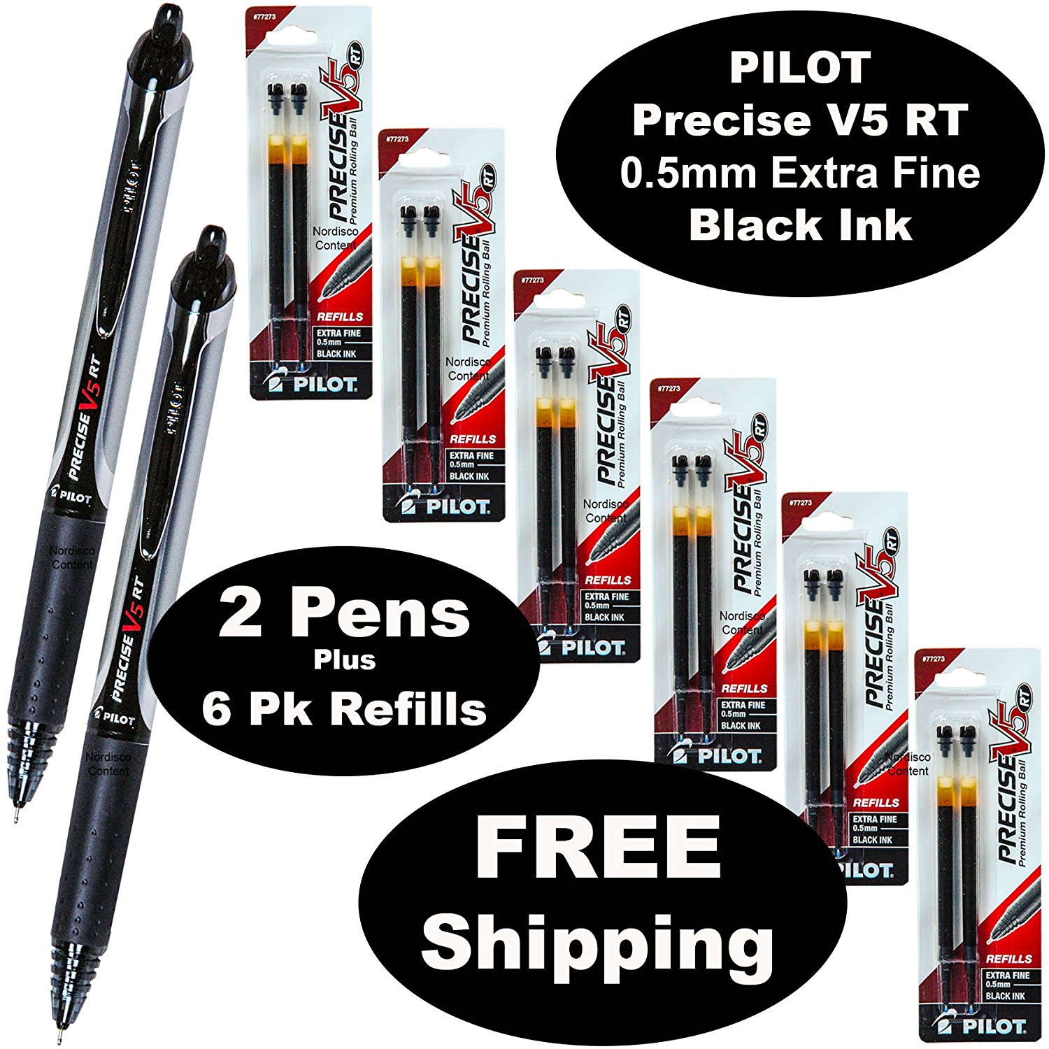 Pilot Precise V5 Rt 2 Pens 26062 With 6 Packs Of Refills Black Ink 0