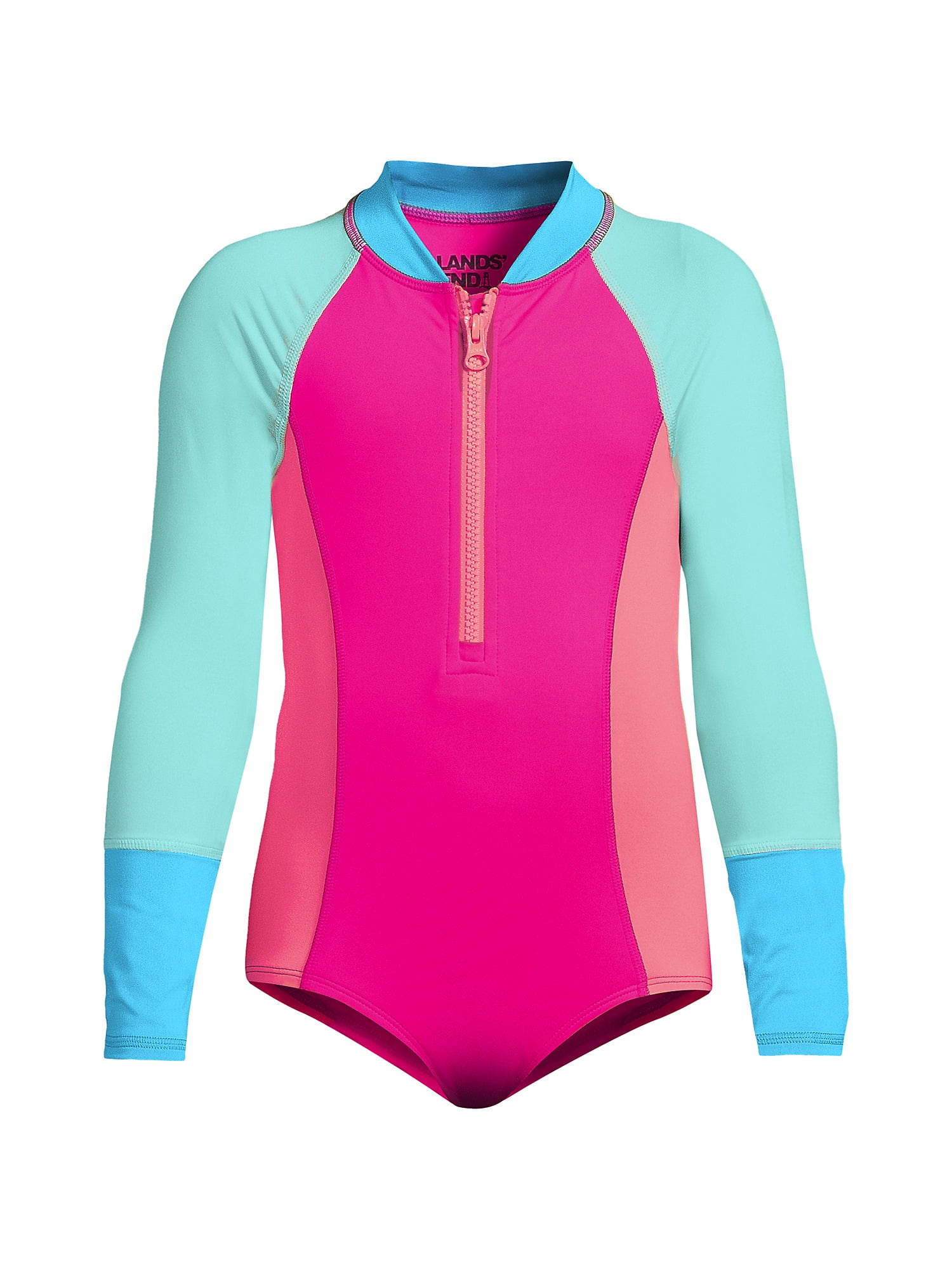 Lands' End Girls Long Sleeve Half Zip One Piece UPF 50 Swimsuit ...