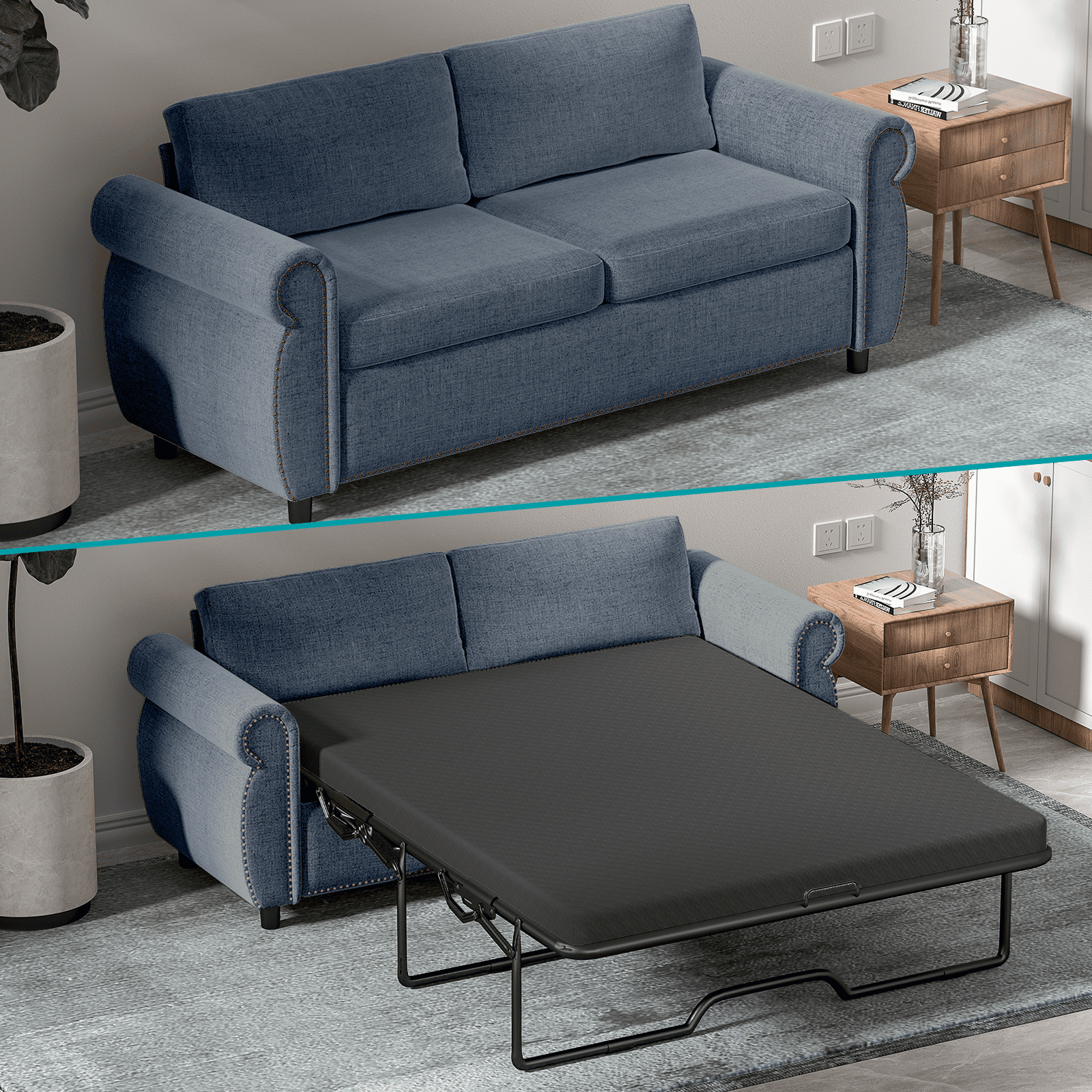 Click here for Balus 2-In-1 Pull Out Sofa Bed  Upholstered 2 Seat... prices