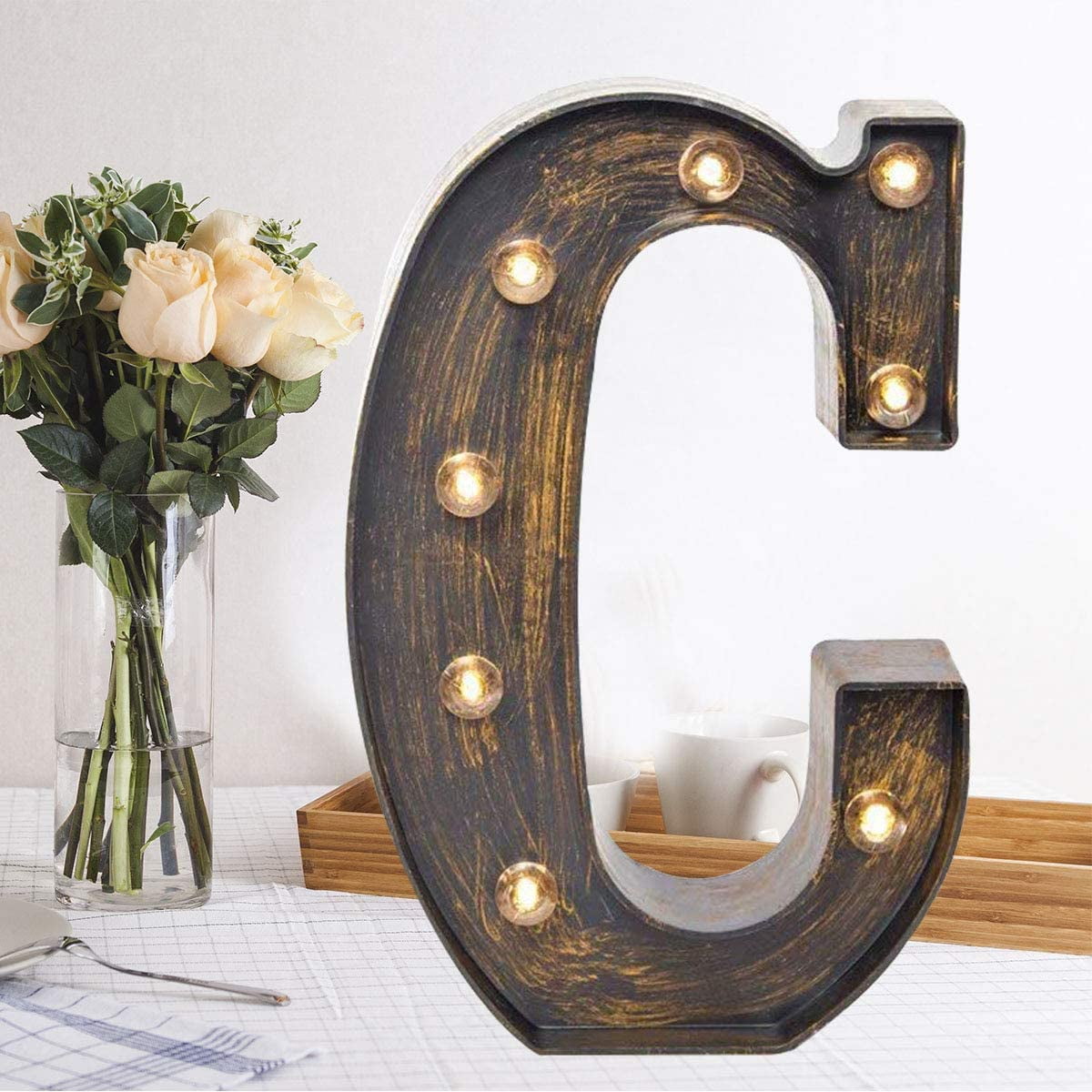 Pooqla Golden Black Led Marquee Letter C– Industrial, Vintage Style ...