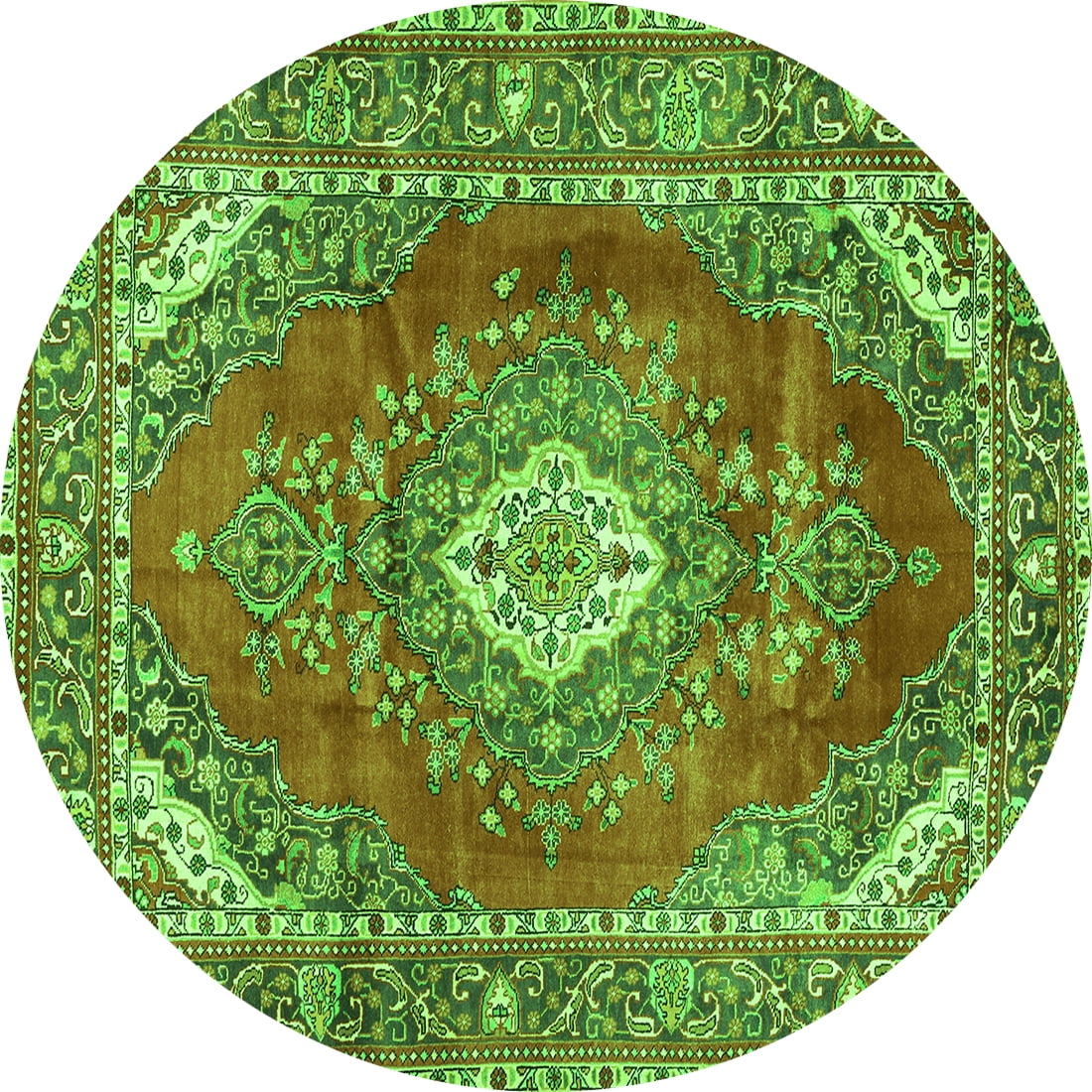 Ahgly Company Indoor Round Medallion Green Traditional Area Rugs, 5 ...