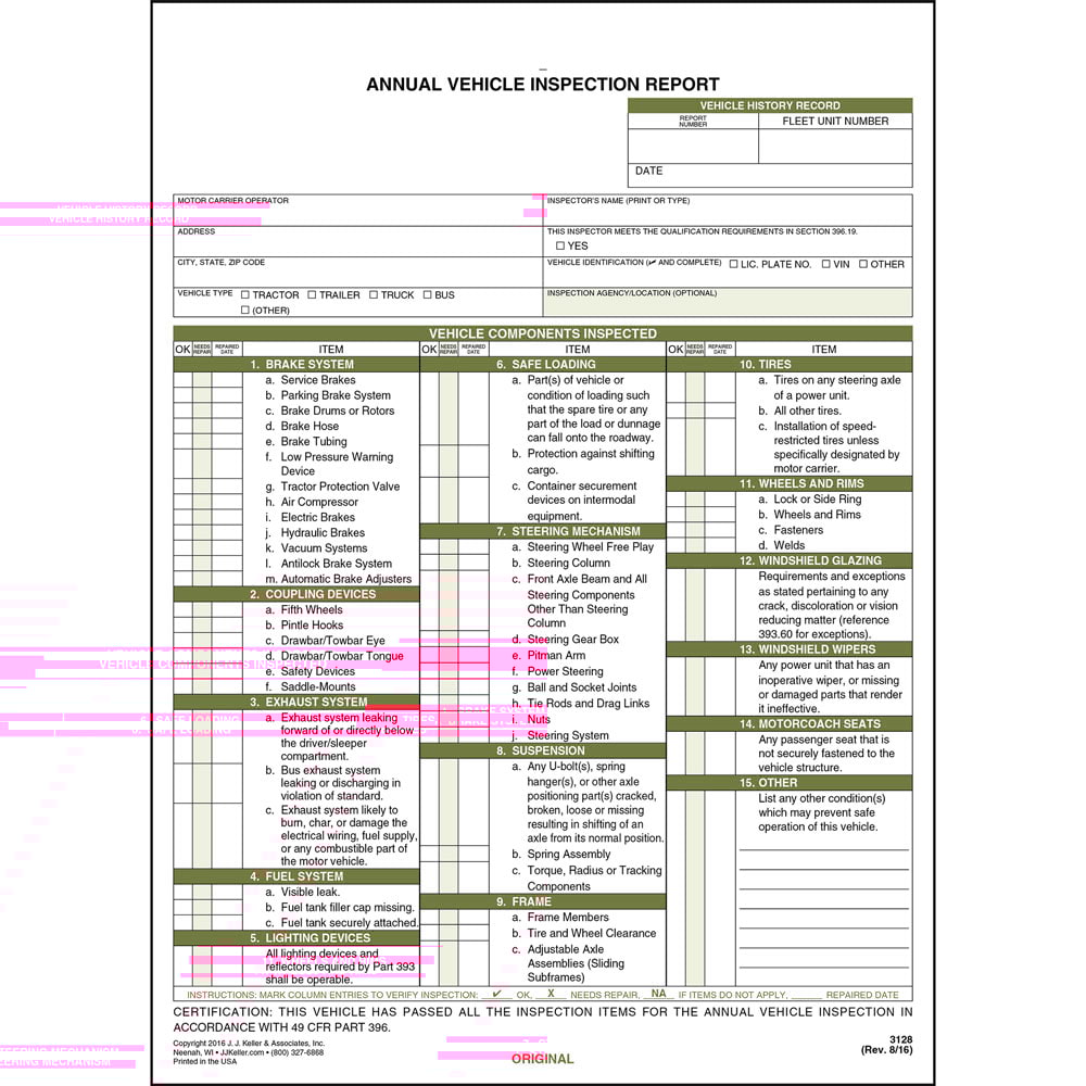 Annual Vehicle Inspection Report Form