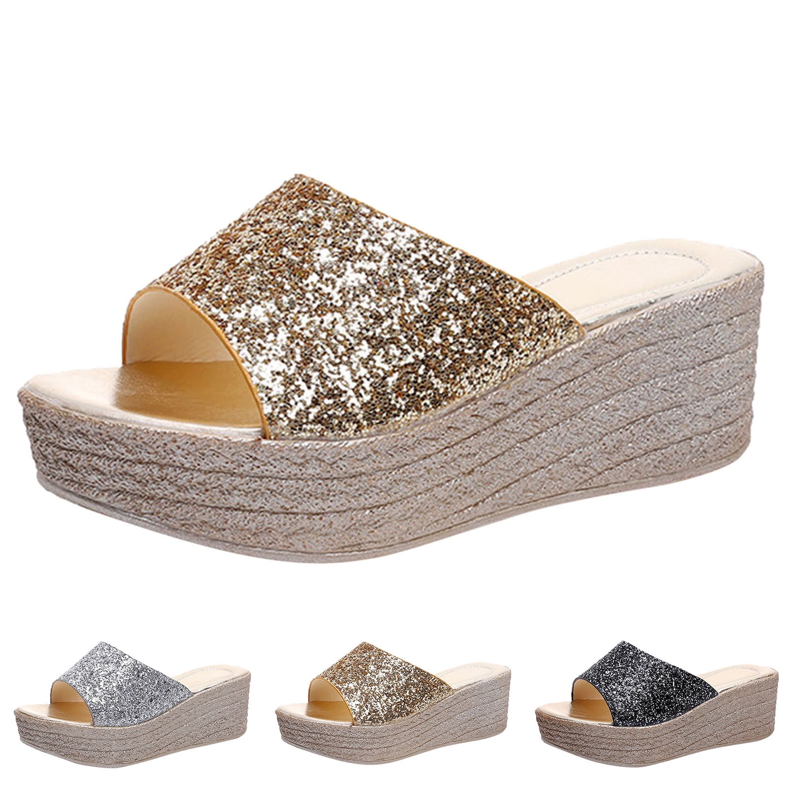 Gold Glitter Low Wedges