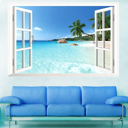 Click here for Honganda 90*60cm Beach Sea 3d Window View Scenery... prices