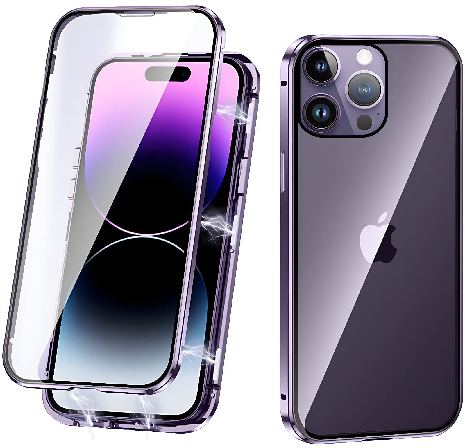 for iPhone 14 Pro Max Magnetic Case, Clear Double Side Tempered Glass ...