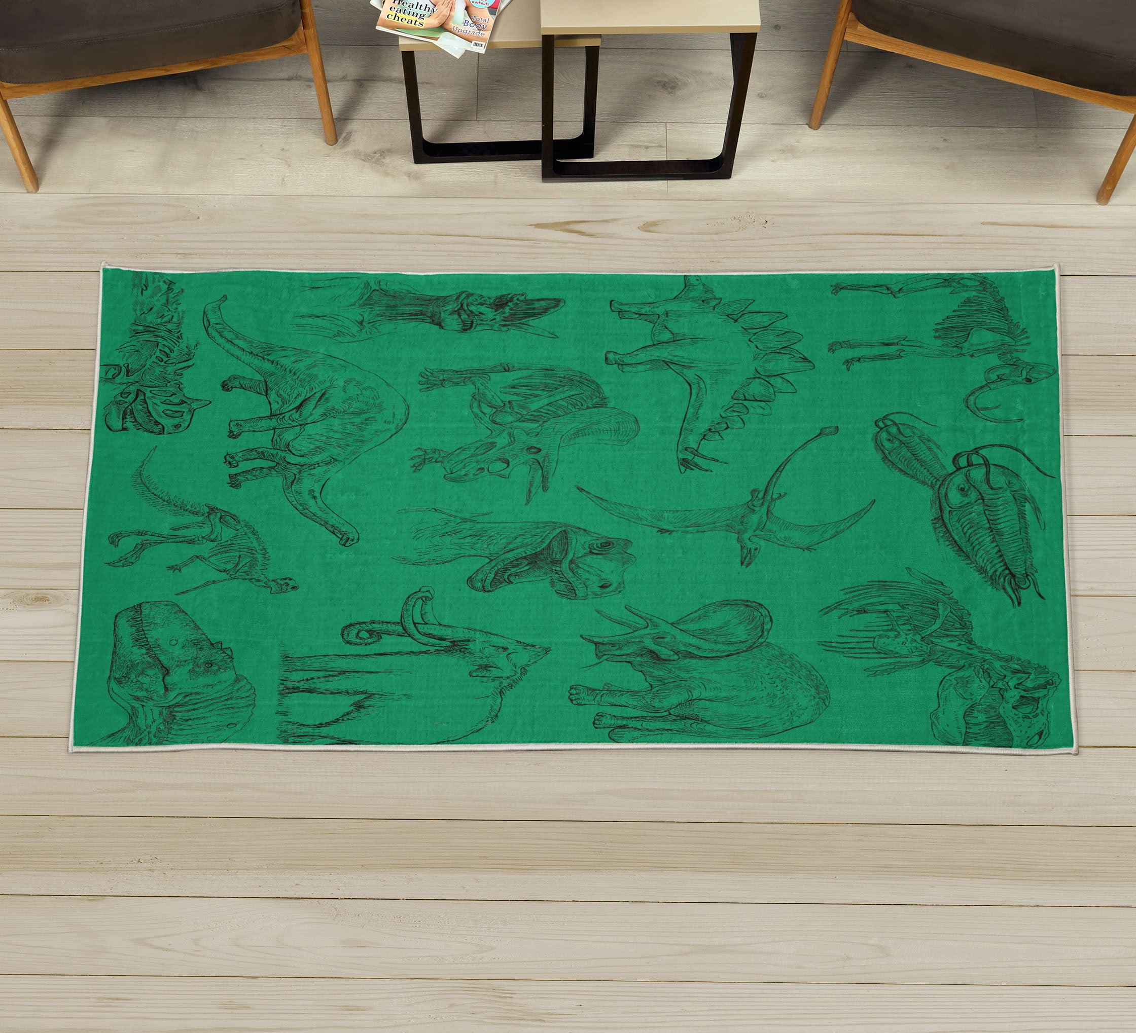 Jurassic Decorative Rug, Arrangement of Various Dinosaurs Illustrations ...