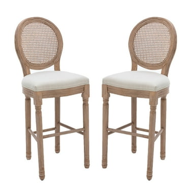 GDF Studio Oneida Rustic Fabric Upholstered Wood and Cane Barstools ...