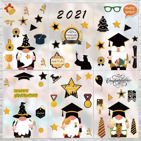 154Pcs Graduation Gnome Window Clings Decorations 9 Sheet 2021 Grad Cap ...