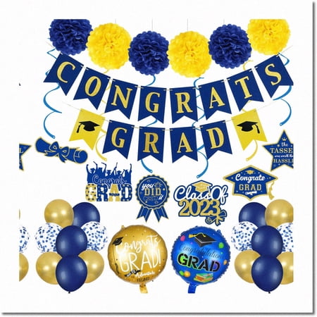 Blue & Gold 2023 Graduation Celebration Kit - Congrats Grad Banner ...
