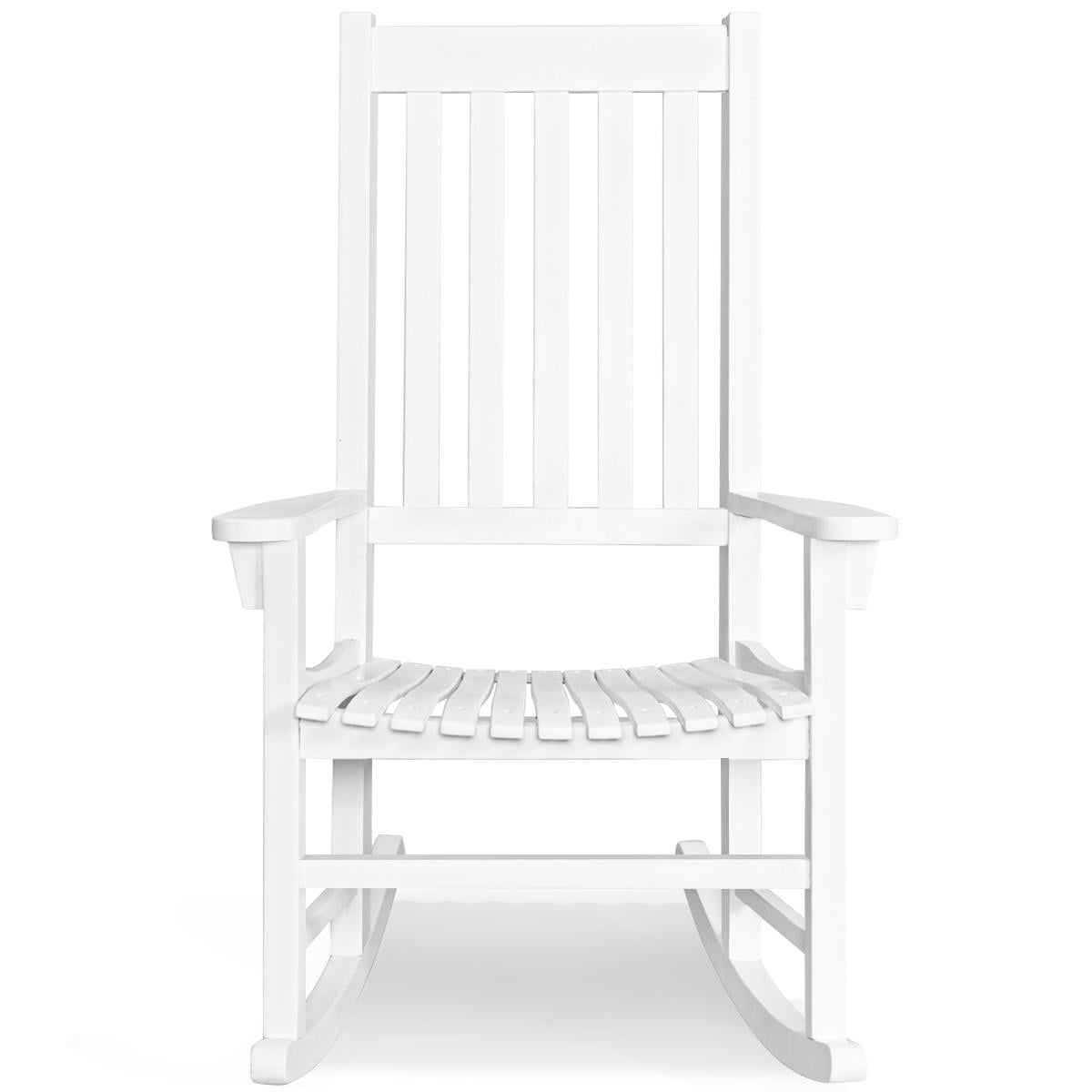 Giantex Wooden Rocking Chair, Slatted High Back Wood Rocker, White ...