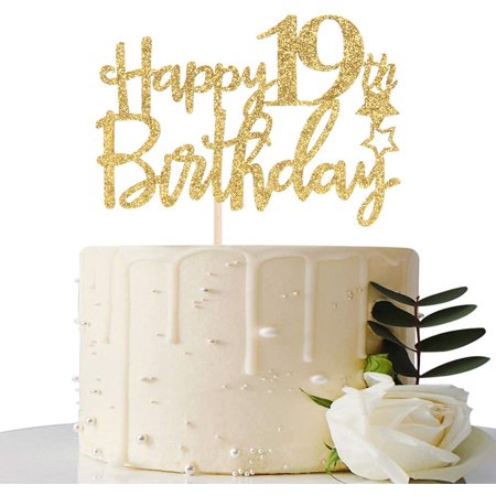 Gold Glitter Happy 19th Birthday Cake Topper:19 Cake Topper:19th ...