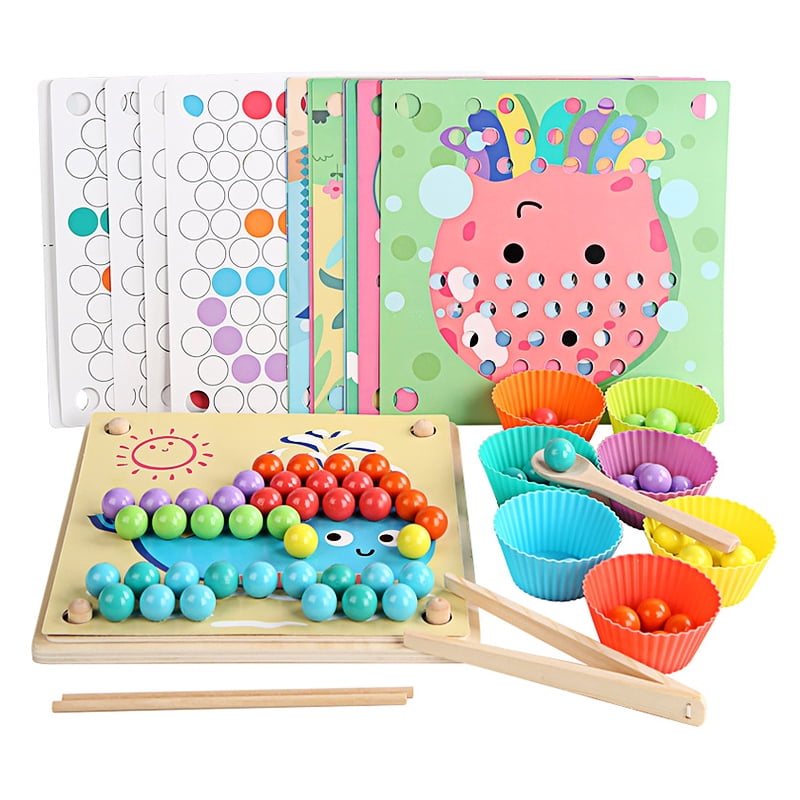 Kids Beads Sorting Game Wooden Color Matching Game Kids Matching Beads ...