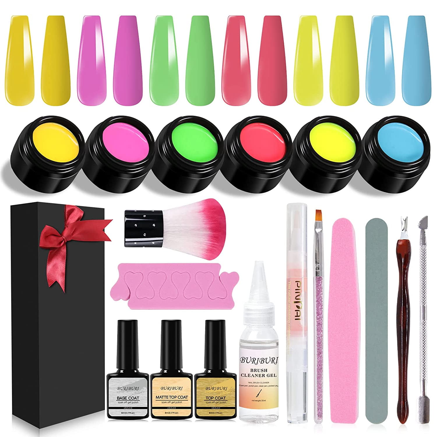 Buriburi Nail Solid Cream Gel Kit 6 Colors Polish, Glossy and Matte Top ...