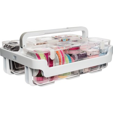 Deflecto Stackable Caddy Organizer, 3 Containers, Clear Handle, White ...