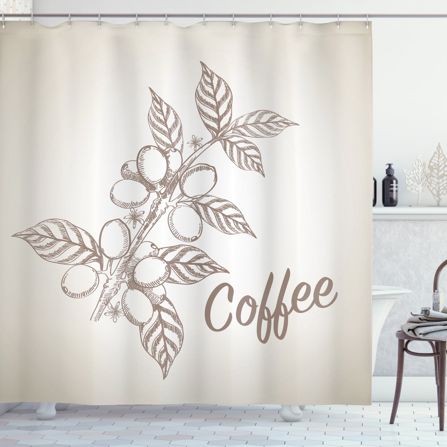Ambesonne Coffee Shower Curtain, Sketch Style Coffee, 69"Wx70"L, Pale ...