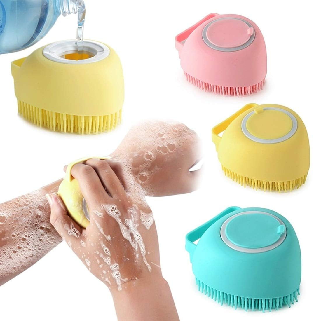 Soft Silicone Bath Brush with Shampoo/Shower Gel Dispenser，Reusable 2 ...