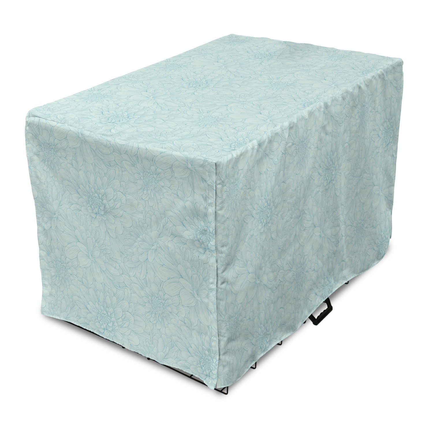 Turquoise Dog Crate Cover, Dahlia Flowers Bouquet Hand Drawn Style with ...