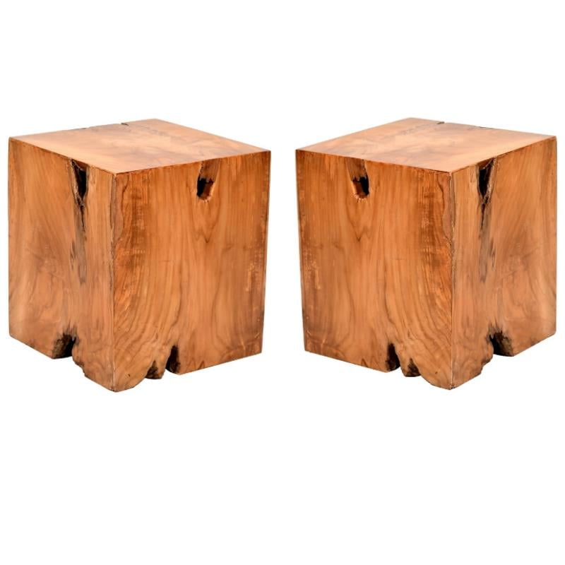 Home Square Outdoor Root Side Table in Teak Finish - Set of 2 - Walmart.com