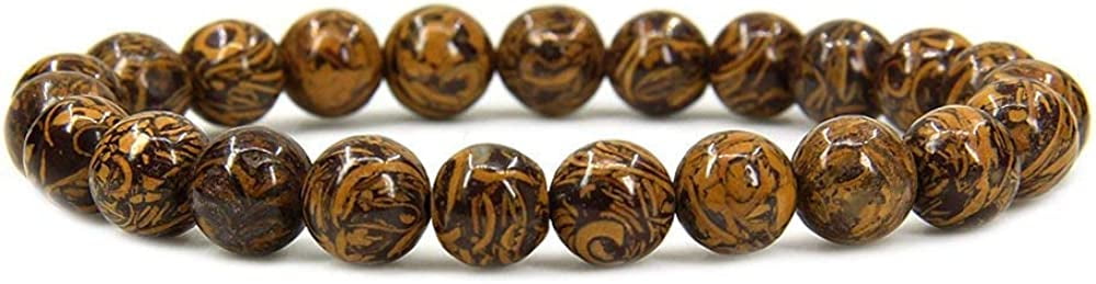 Natural Tiger Skin Jasper Gemstone 8mm Round Beads Stretch Bracelet 7 ...