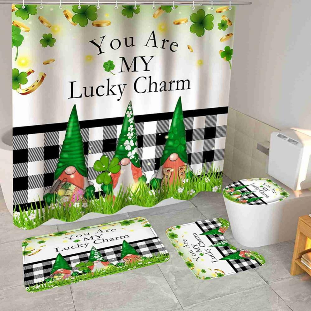St. Patrick'S Clover Gnome Dwarf Shower Curtain Set Bathroom Set Of ...