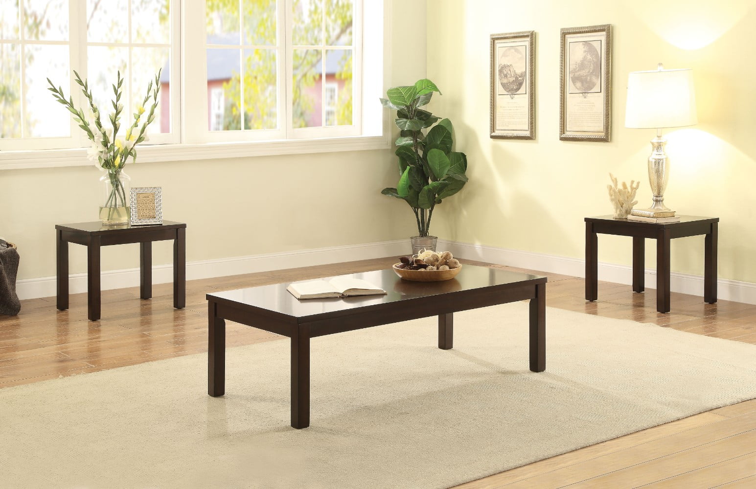 Wooden Coffee/End Table Set, 3 Piece Pack, Espresso Brown - Walmart.com