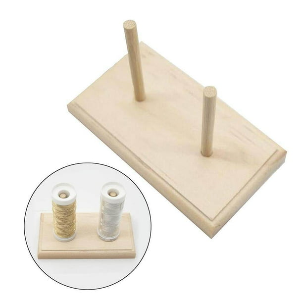 facefd Sturdy Standing Thread Holder 2-Spool Sewing Thread Rack Wooden ...