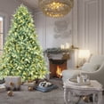 7.5FT Blue-Green Tint Pre-Lit Christmas Tree with 800 Warm White LED ...