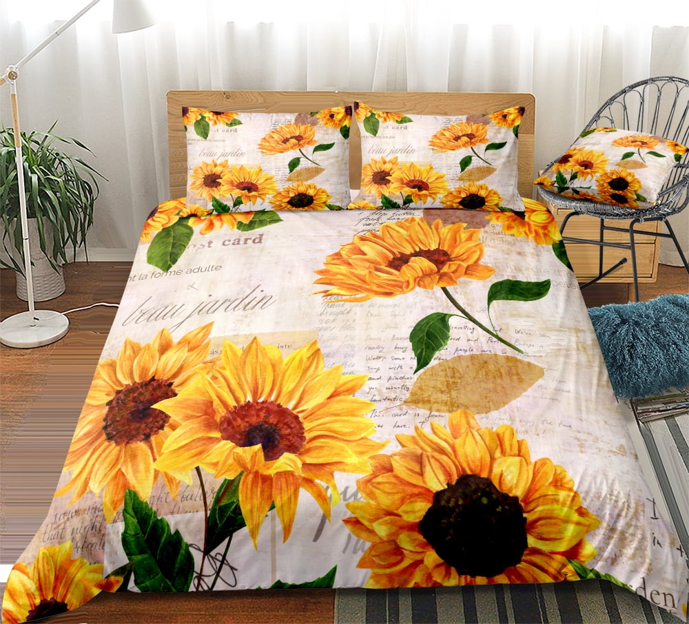 Move Over Retro Sunflowers Bedding Sets Twin Boho Sunflowers Pattern ...