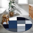 Blue Black Round Area Rug 3.3ft Geometric Abstract Color Block Plaid ...