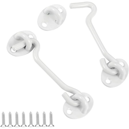 Door Latch Hook and Eye Latch White, 2 Packs 4 Inch Heavy Duty Solid ...
