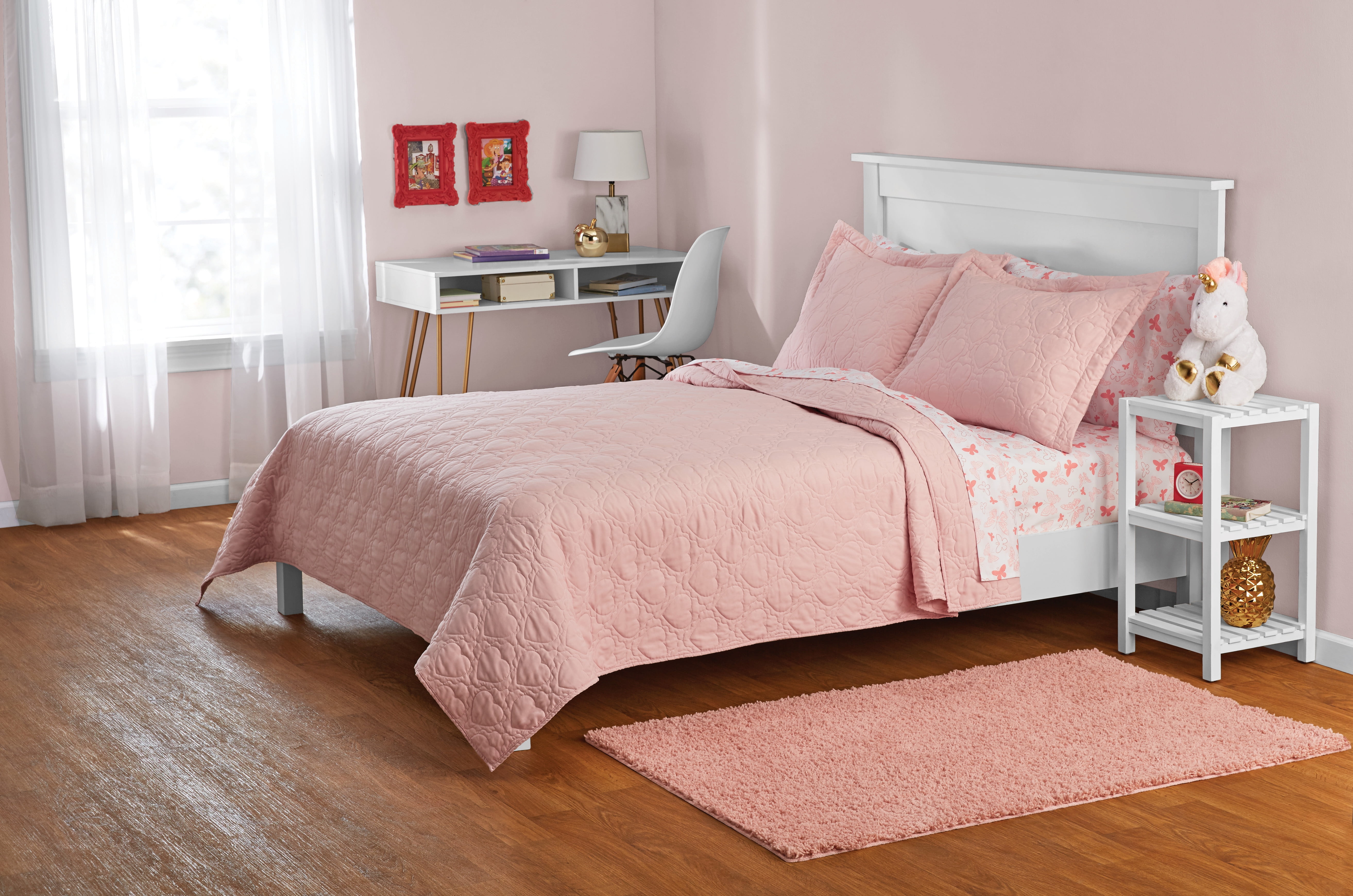 Your Zone Heart Stitched Blush Quilt Set - Walmart.com